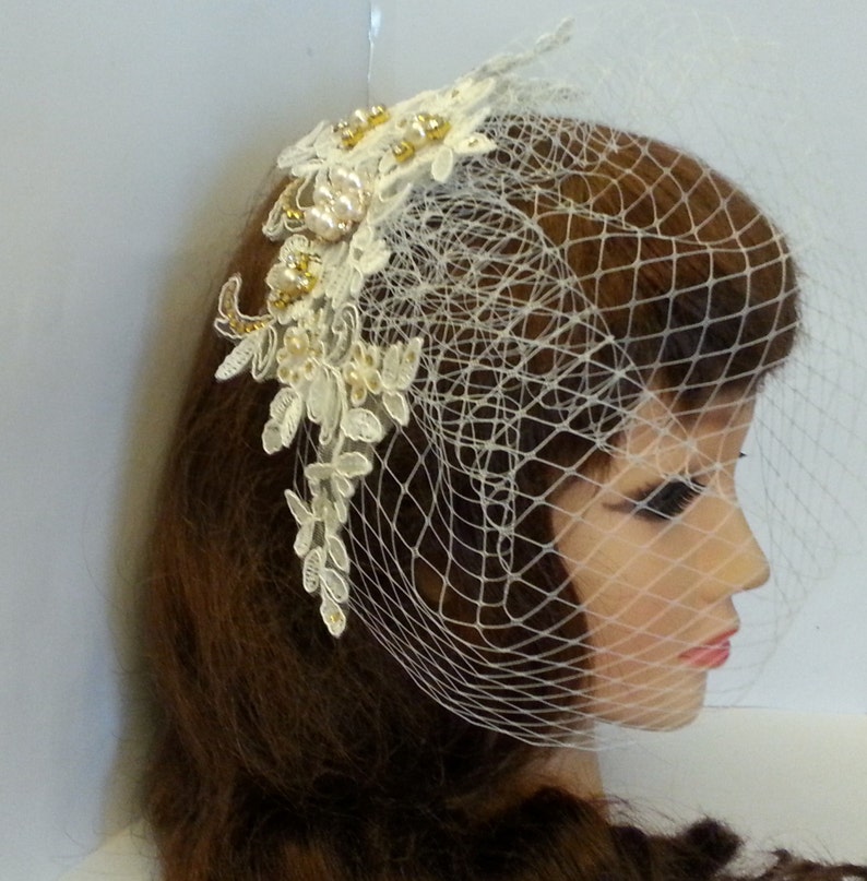 Birdcage Veil and Fascinator Set of 2 White or Ivory W Detachable Lace ...