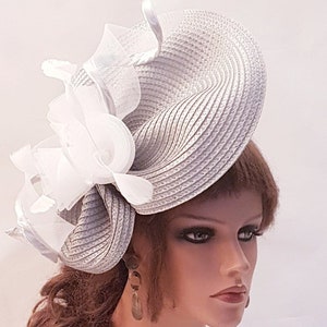 Silvergrey Fascinator Hat Large Saucer Hatinator Long Crinoline Swril ...