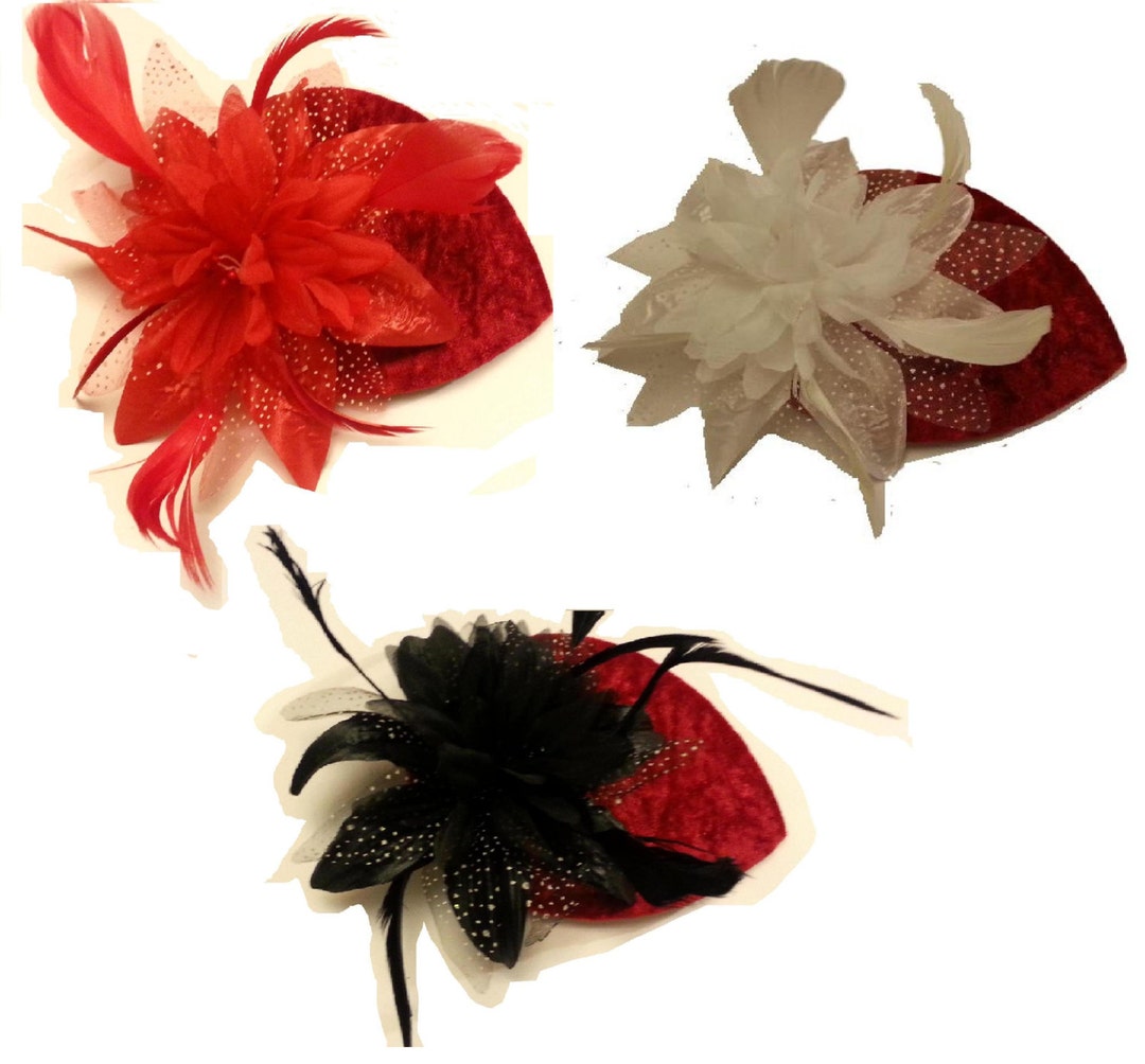 RED HAT FASCINATOR Small Red Velvet Teardrop Hat Feather Fascinator Red ...