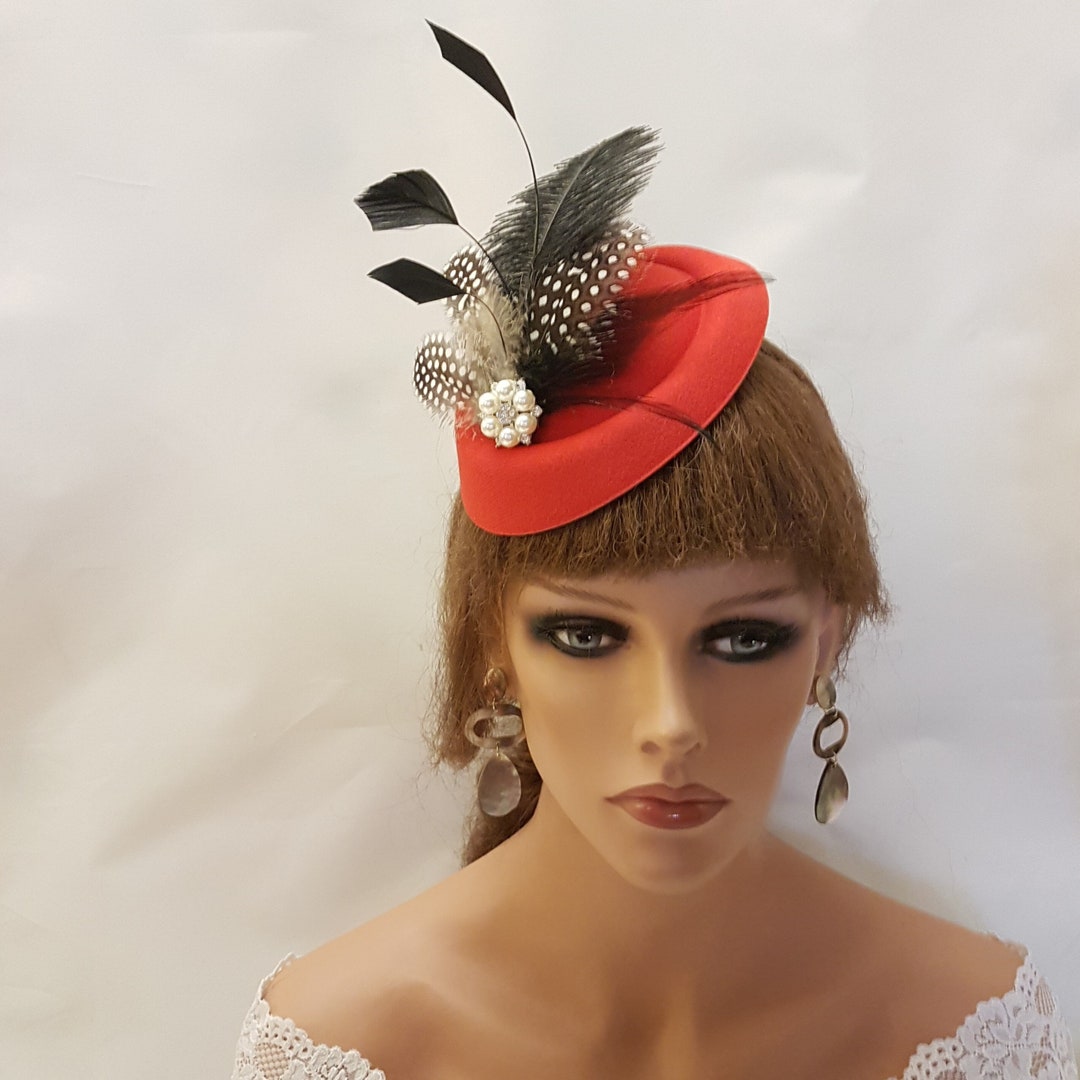 RED HAT FASCINATOR, 40s 50s Hat Fascinator #red Hat Fascinator ...