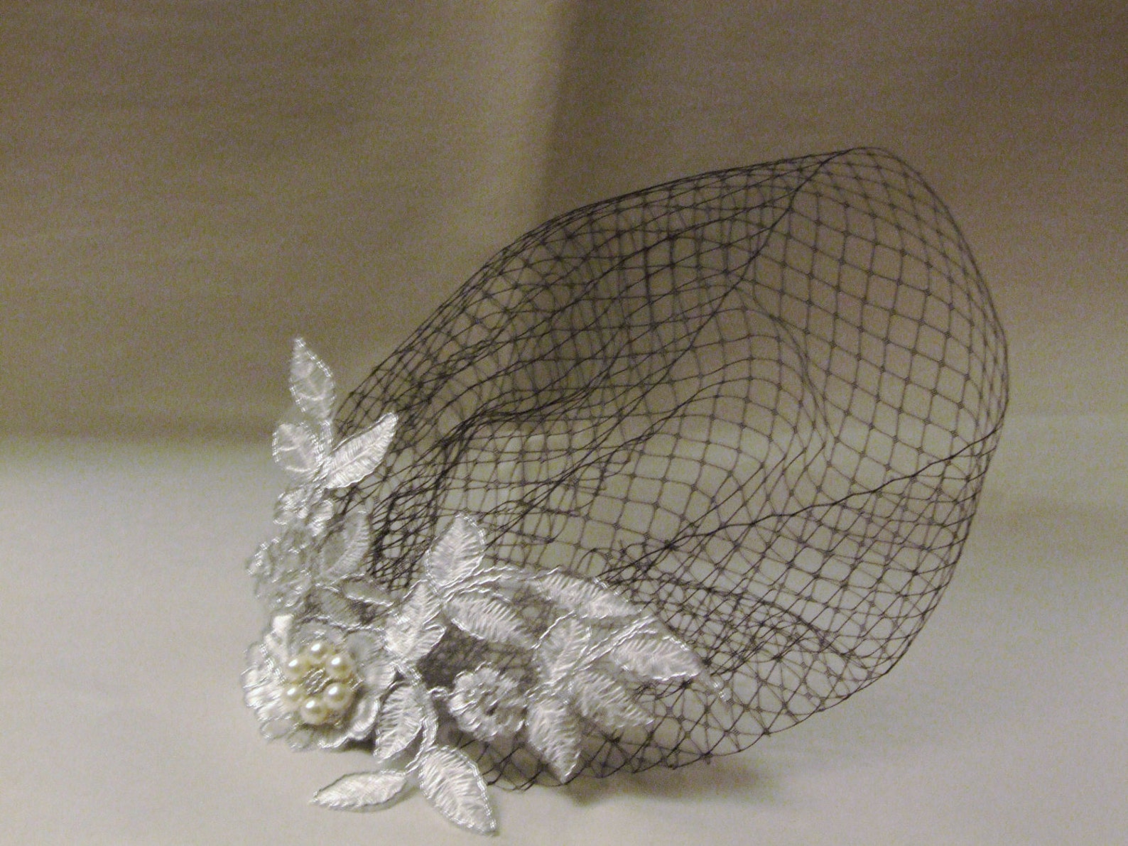 Bird Cage Veil Wedding Bird Cage Veil SILVER Thread Lace Fascinator ...
