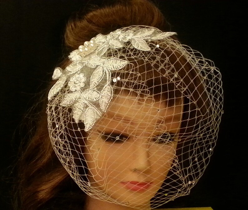 Bird Cage Veil Wedding Bird Cage Veil SILVER Thread Lace Fascinator ...