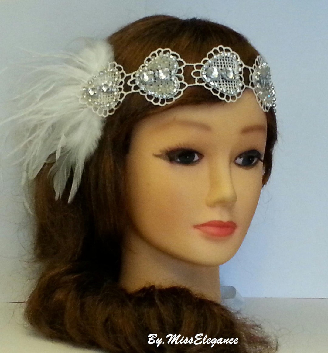 1920s Flapper Headpiece, Bridal Gatsby Headband Crystal Beaded Heart ...