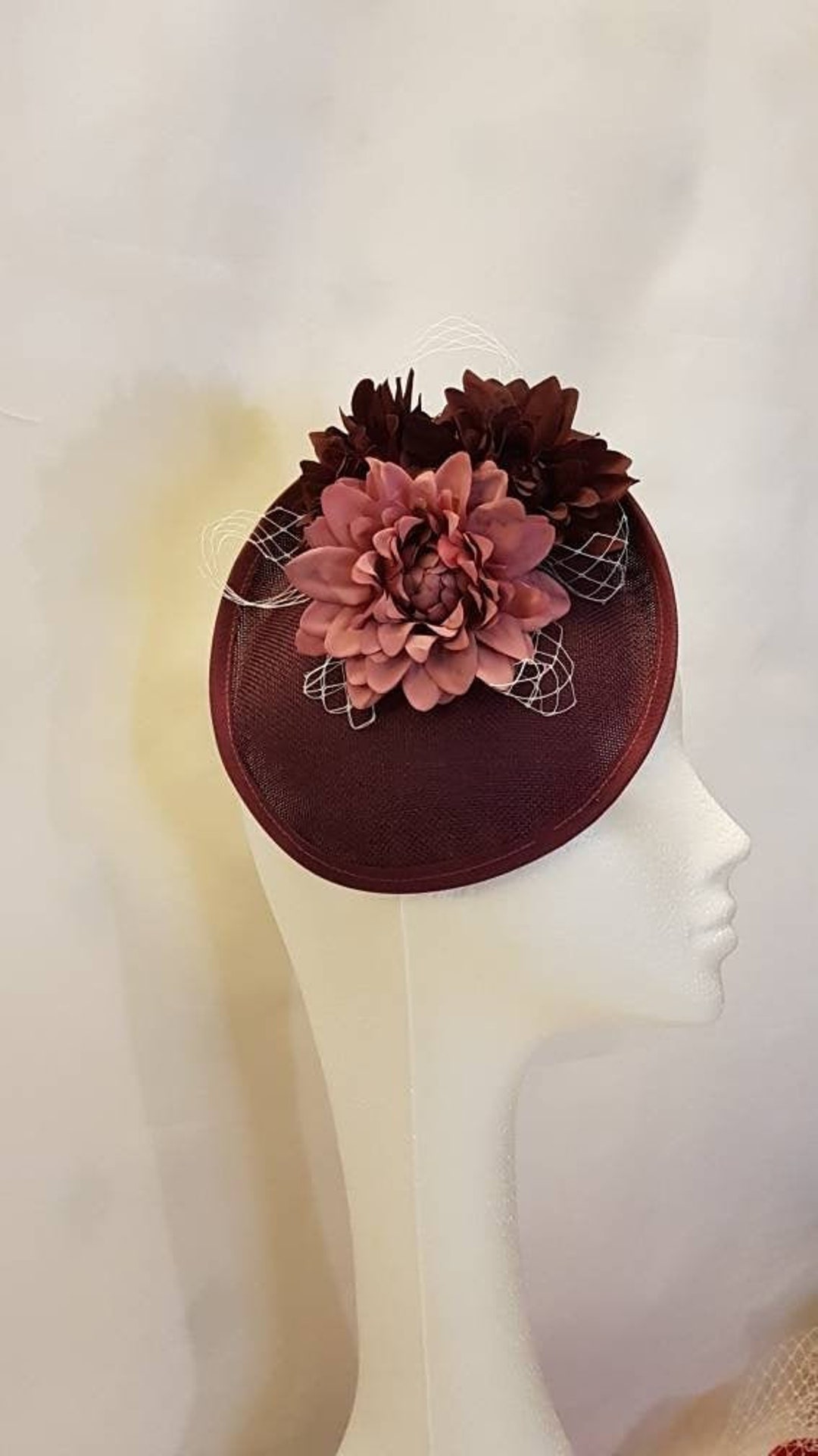 Plum Disc Hat Fascinator. Plum Purple & Dusky Pink Floral Hatinator ...