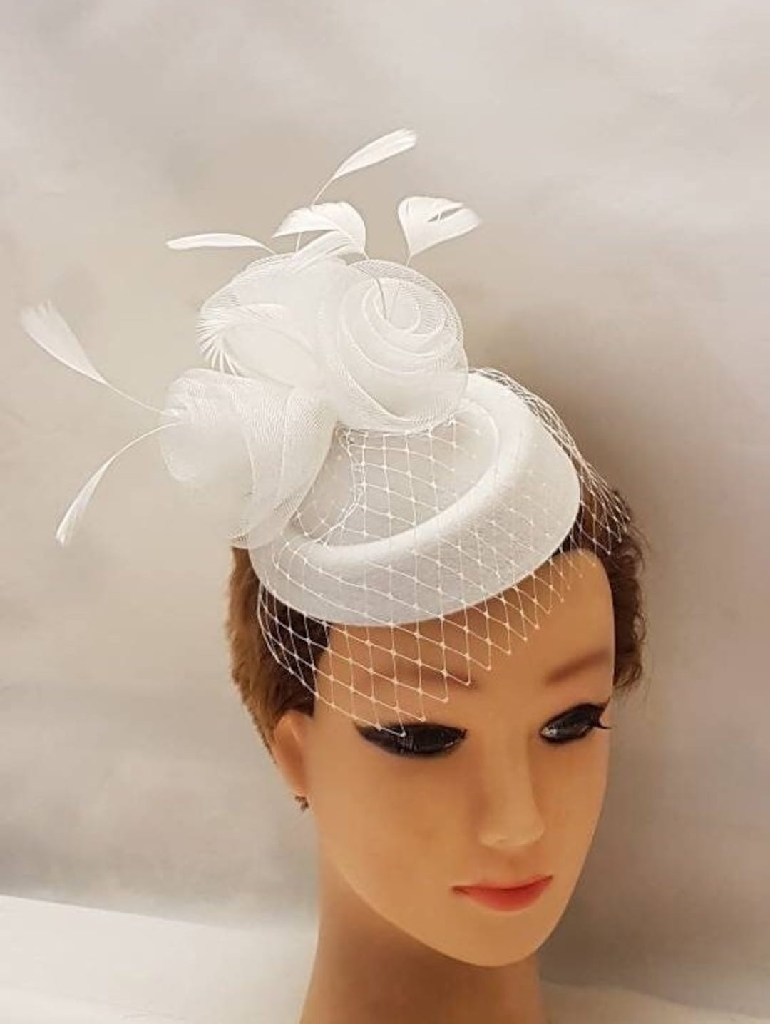 Bridal Birdcage Veil Fascinator Hat #feather Fascinator Hat White Ivory ...
