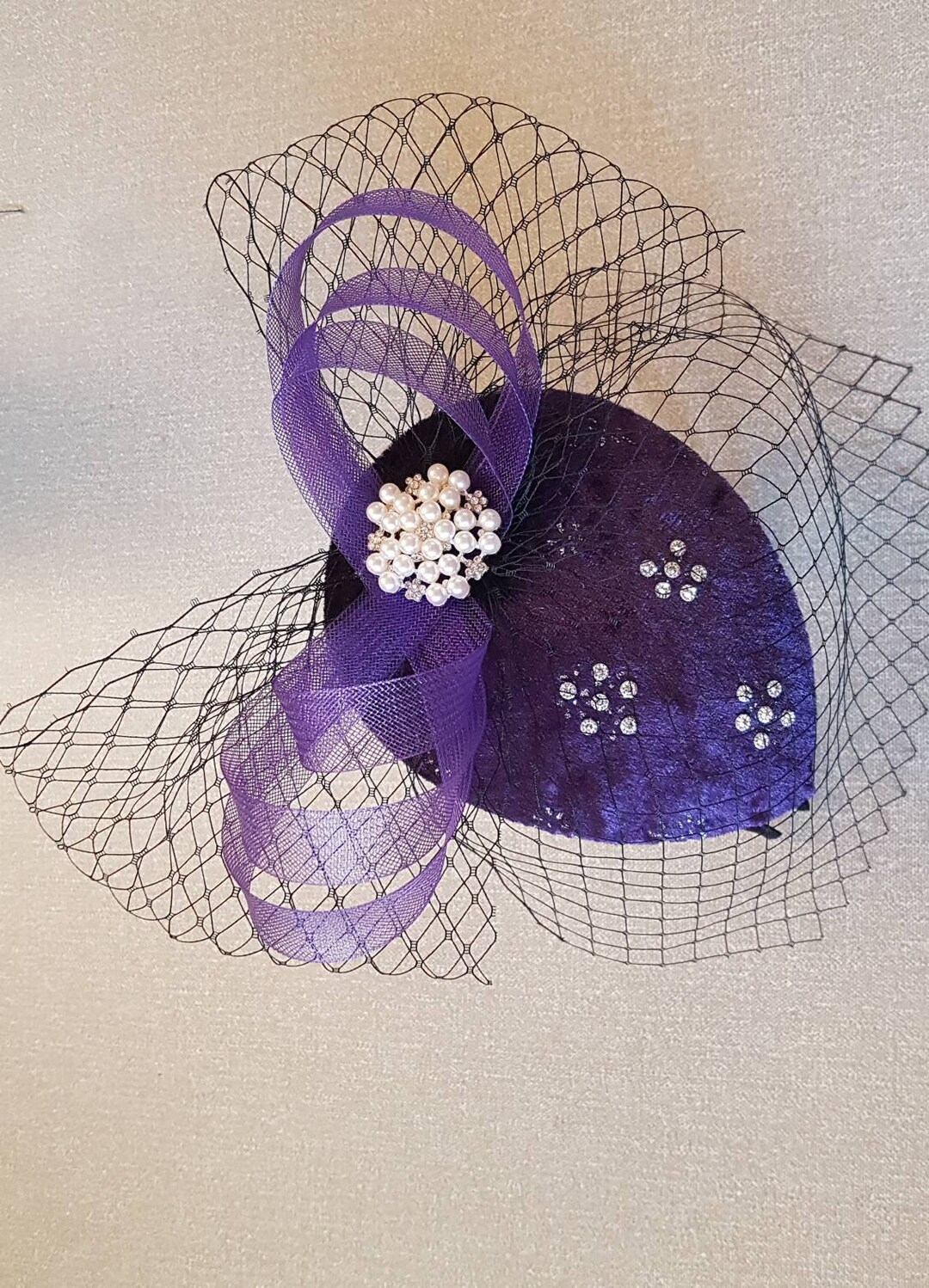 PURPLE Fascinator, Purple Velvet FASCINATOR Hat With Mini Veil Hat ...