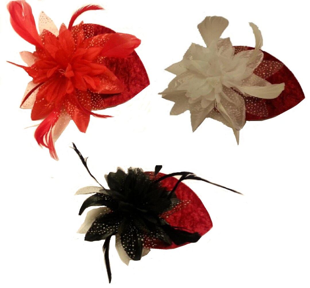 Red Velvet Teardrop Fascinator: Feather Flower Hat, Race Day Headpiece ...