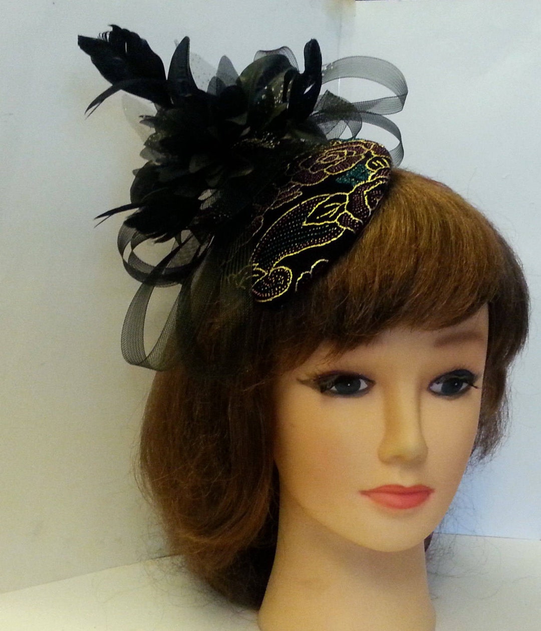 Black Fascinator Hat Vintage 1940s-50s Fascinator Hat Black Foil Print ...