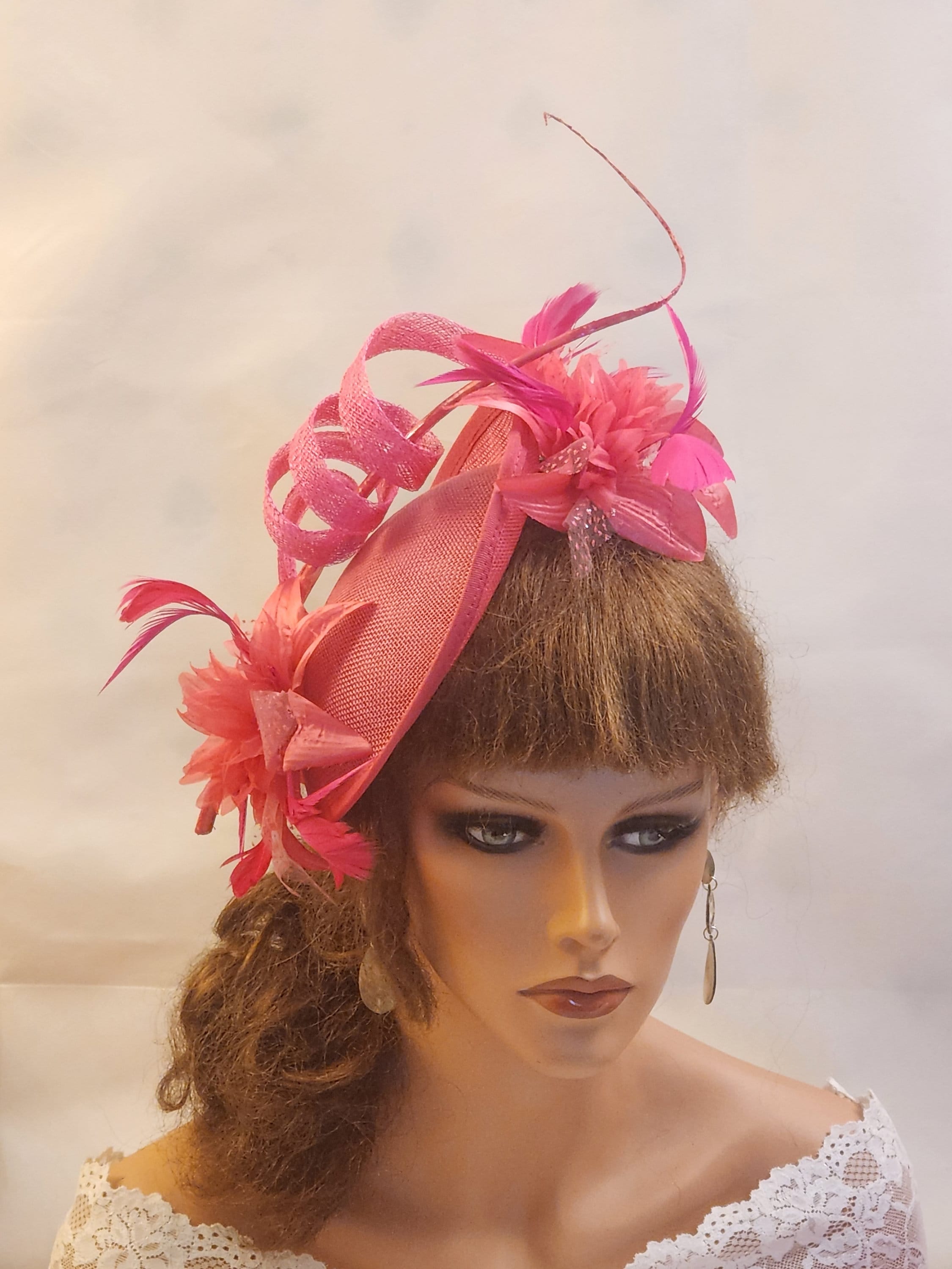 Pink Fascinator Vintage 40s 50s Hat Saucer Hatinator Feather Fascinator ...