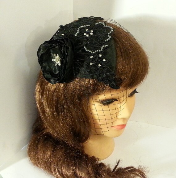 Fascinator Vintage 1940s-50s Fascinator Veil Black Teardrop | Etsy