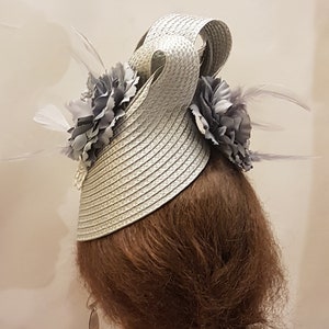 SILVER Grey Fascinator Straw Weave Floral Hat Fascinator Womens ...