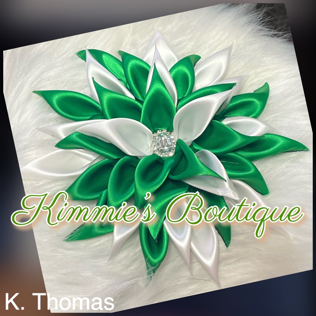 Green and White Shoulder Corsage/satin Flower Pin/brooch/ Shoulder Pin ...