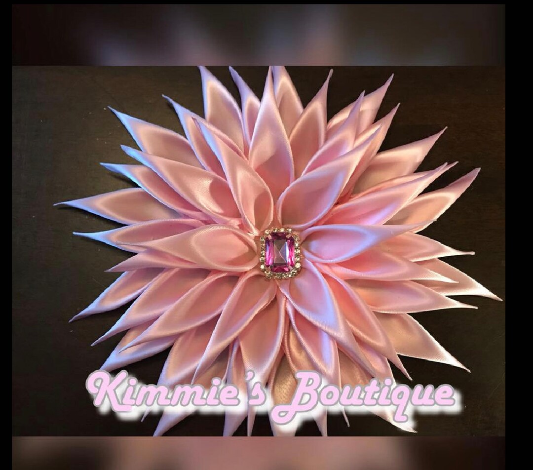 Light Pink Kanzashi Satin Flower Brooch - Ribbon Flower Brooch - Dress ...