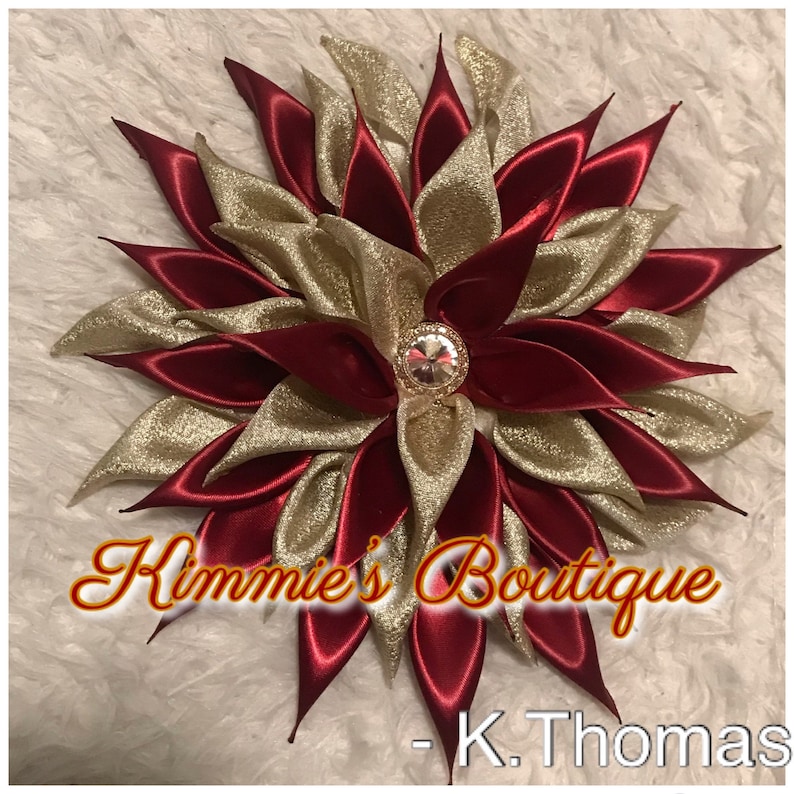 Shinny Gold and Burgundy Corsage/satin Flower Pin/brooch/ - Etsy