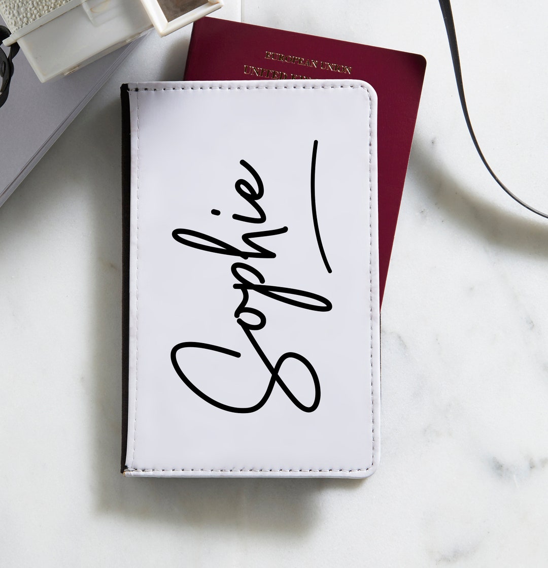 White Handwriting Passport Cover Personalised Passport Cover Holder ...