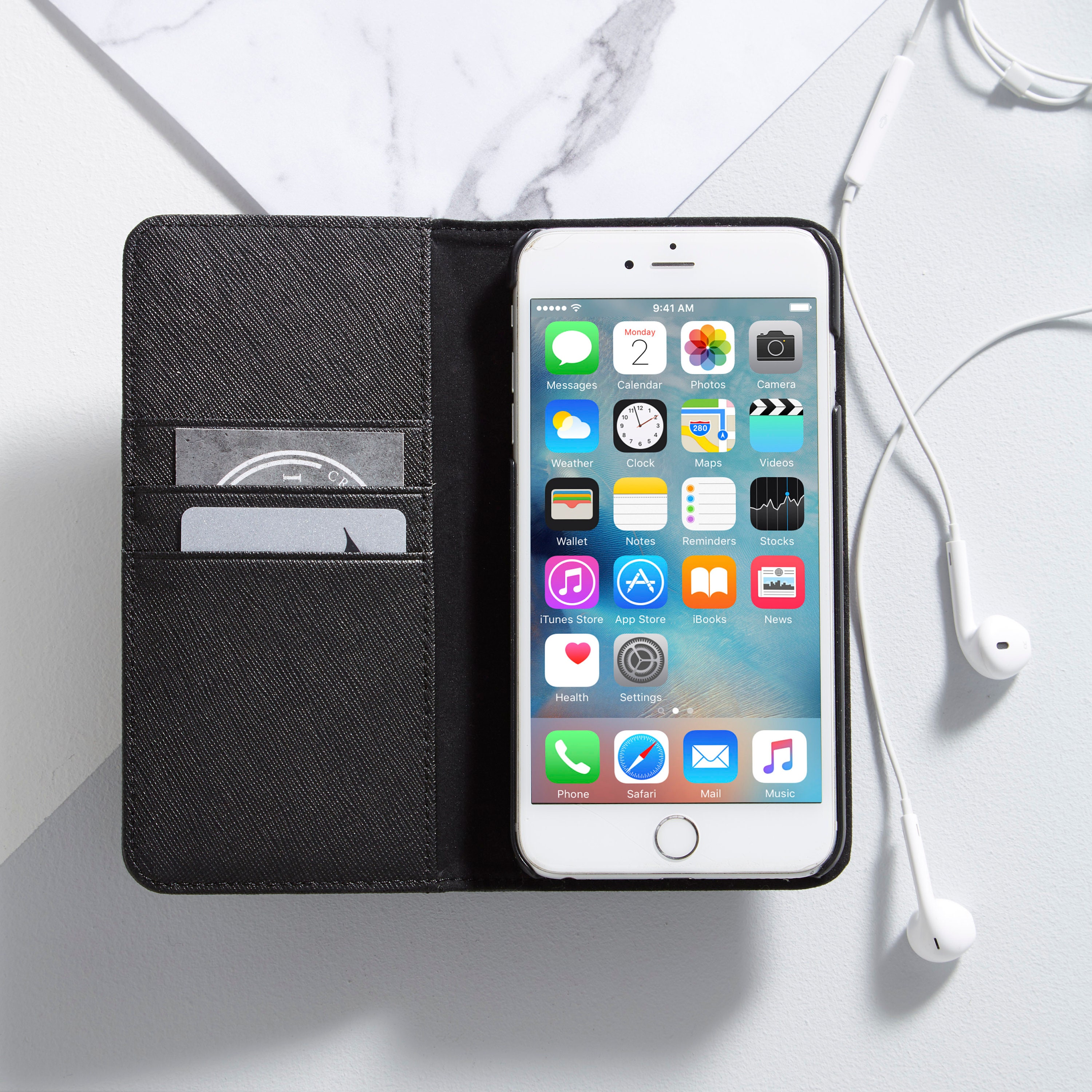Black Leather Folio Credit Card Phone Case for iPhone | iPhone Credit ...