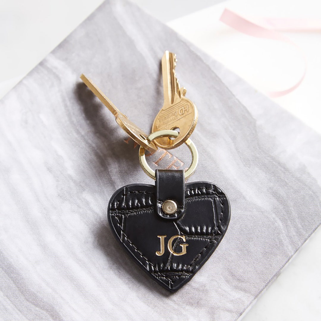 Mock Crock Leather Heart Personalised and Embossed Keychain - Etsy