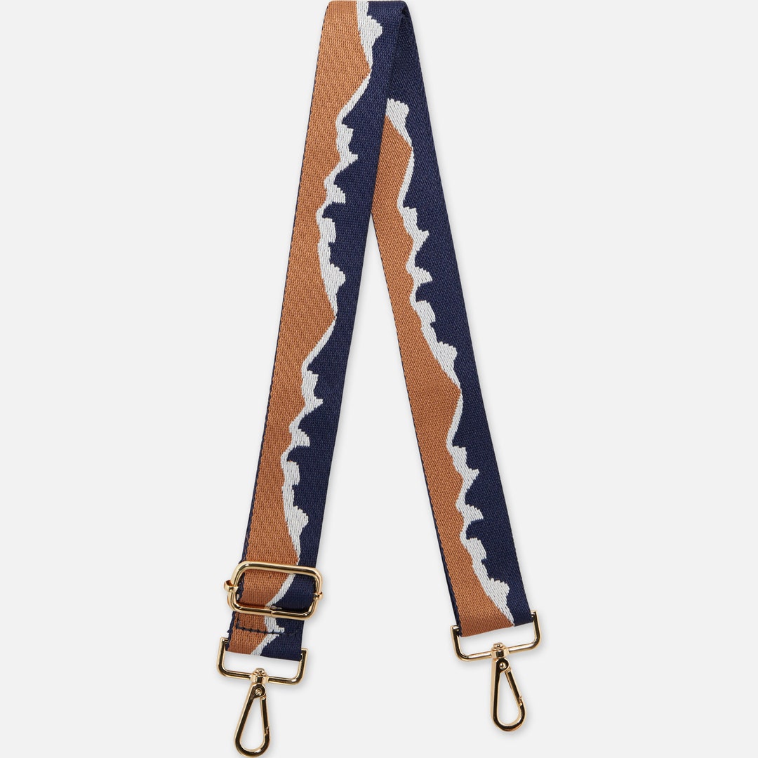 Navy Blue and Tan Print Nylon Bag Strap. Customisable Bag Strap ...