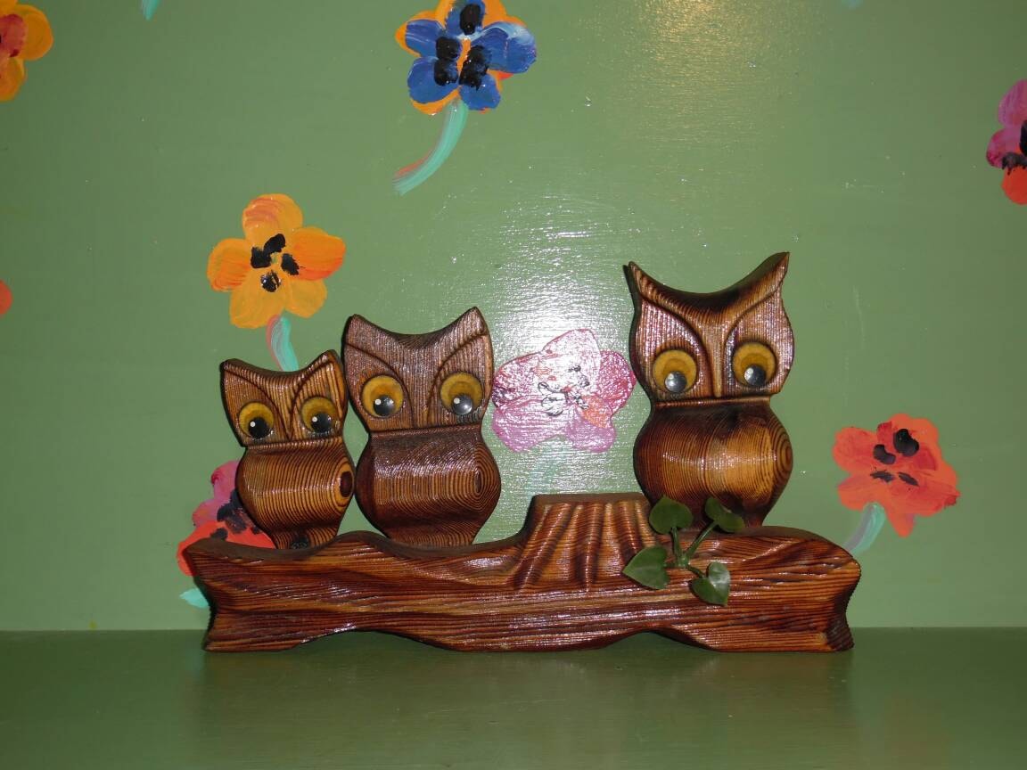 Wood Kitsch Perched Owls Shelf Home Office Desk Window Decor | Etsy
