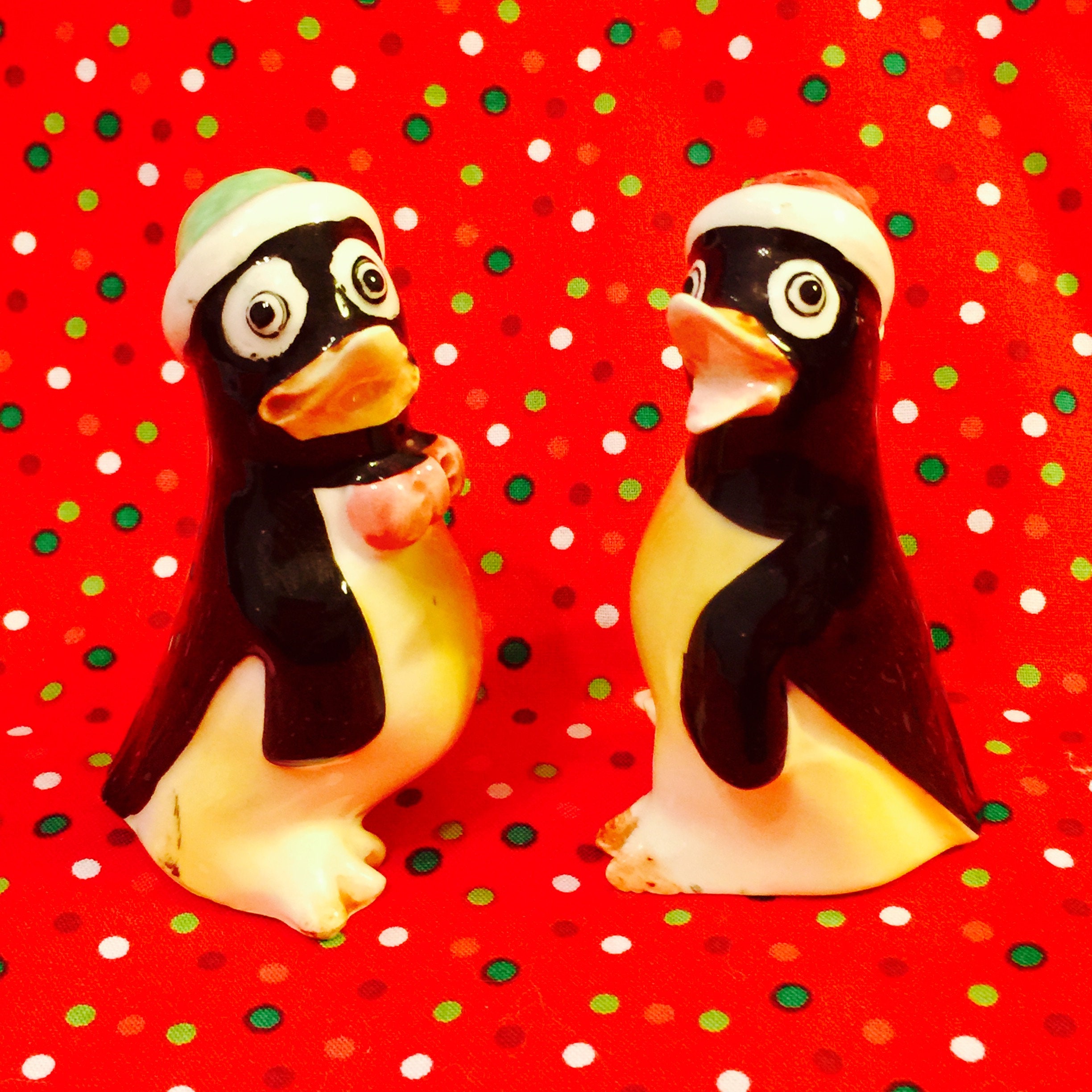 Anthropomorphic Christmas Penguins in Santa Hats Salt and | Etsy