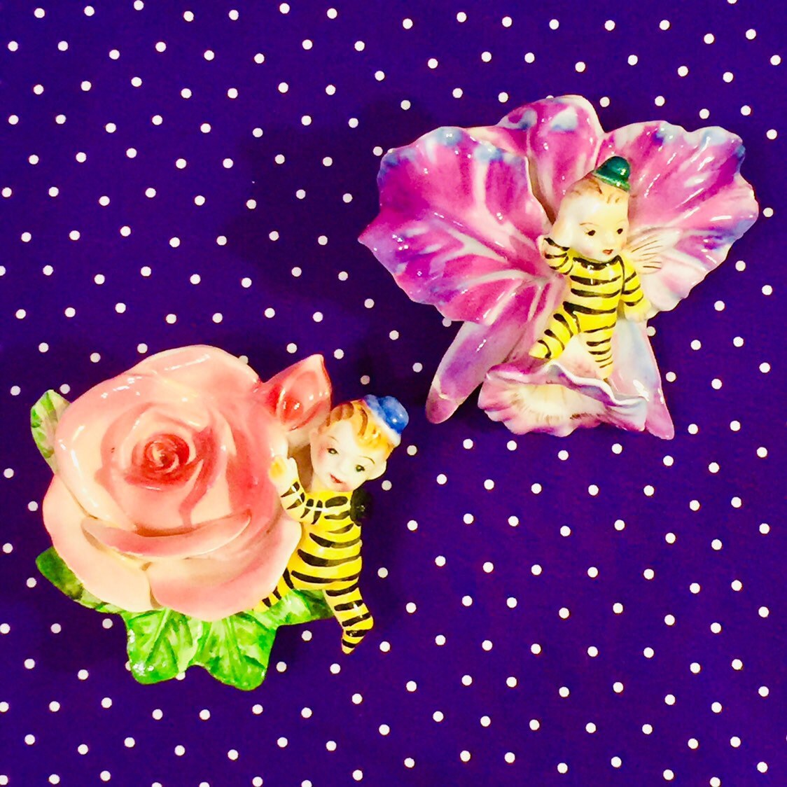 Lefton ESD Anthropomorphic Bee Boy and Pink Rose Flower Wall | Etsy