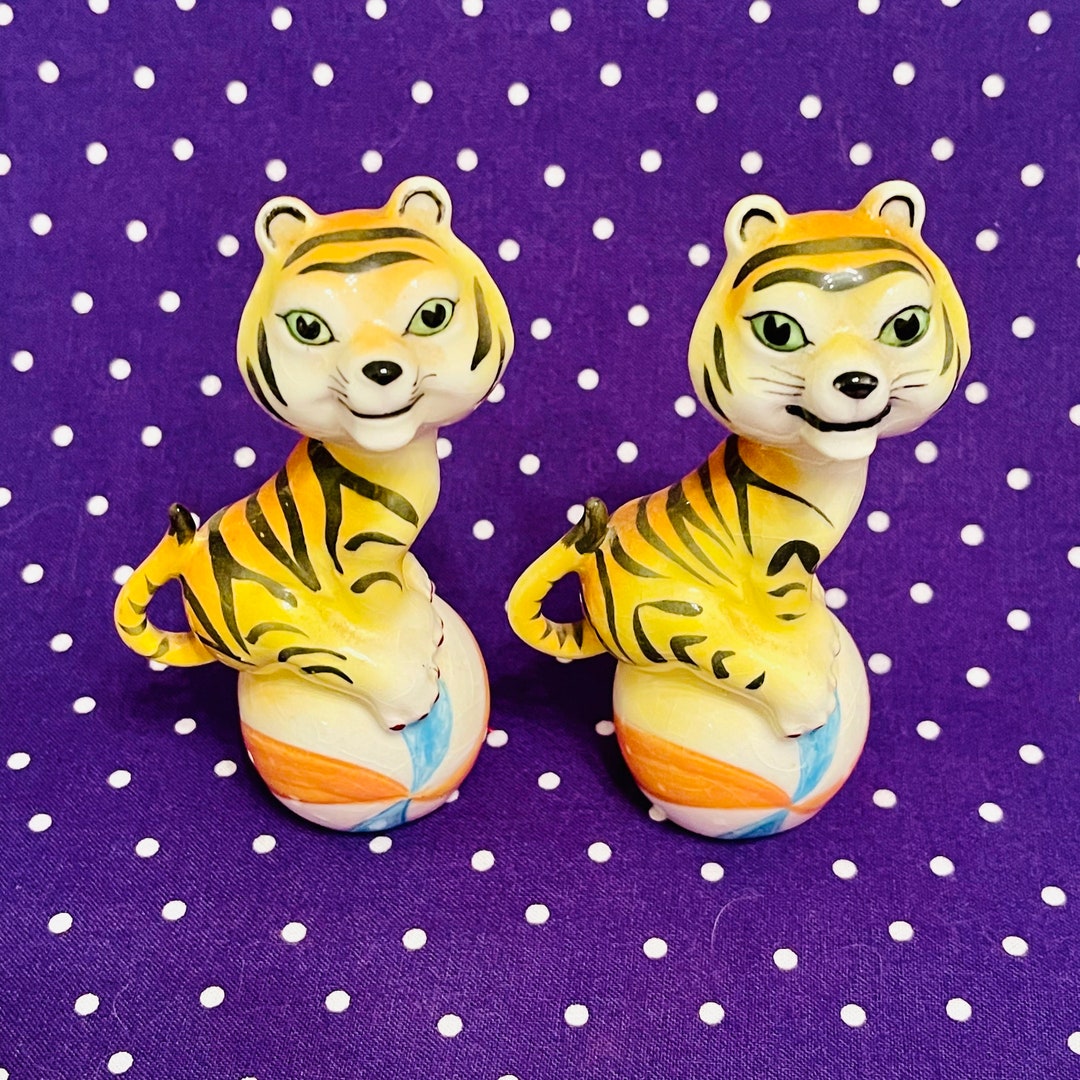 Anthropomorphic Circus Tigers on Balls Salt and Pepper Shakers Made in ...
