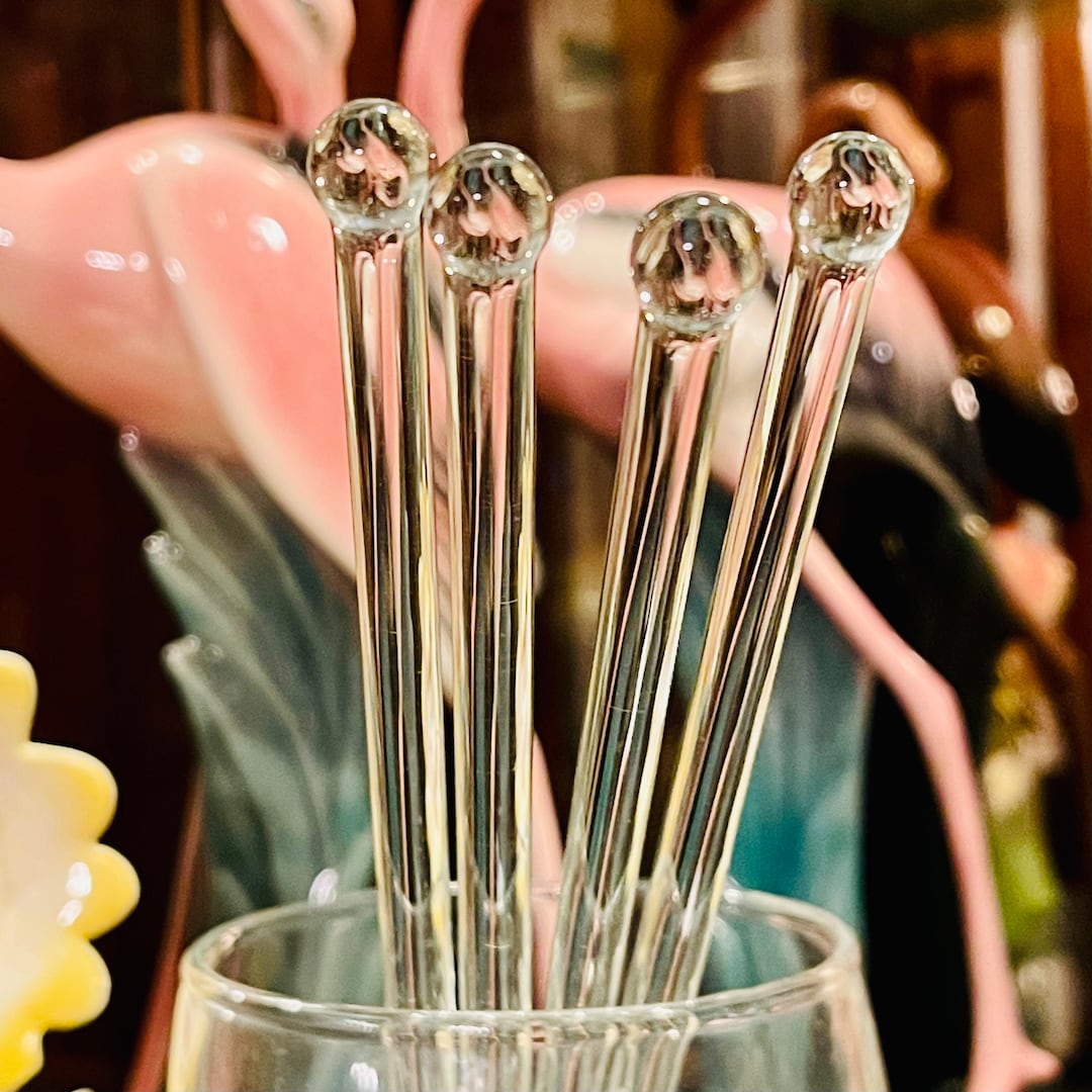 Swizzle Sticks Glass - Vintage Drink Stirrers - Cocktail Mixers - Set ...
