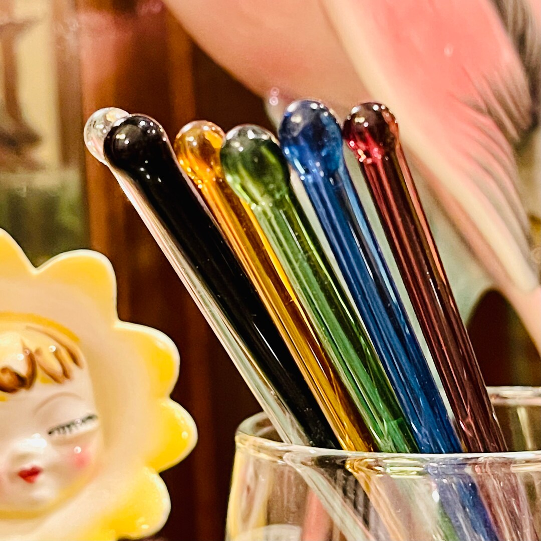 Swizzle Sticks Glass - Vintage Drink Stirrers - Cocktail Mixers - Set ...
