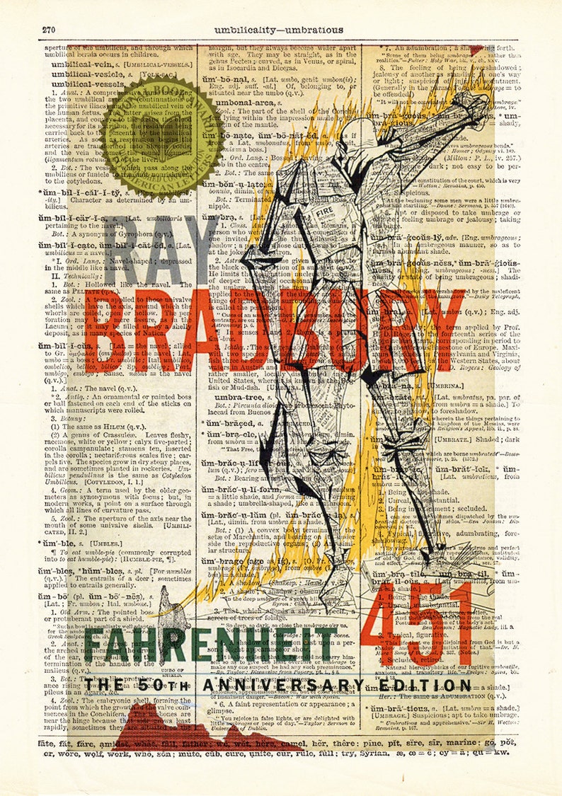 Fahrenheit 451 by Ray Bradbury. Book Cover Art Print | Etsy