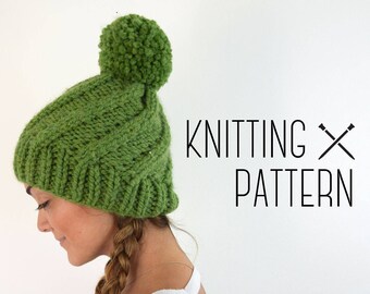 Knitting Hat Pattern Knit Double Brim Tuque Red Slouchy | Etsy