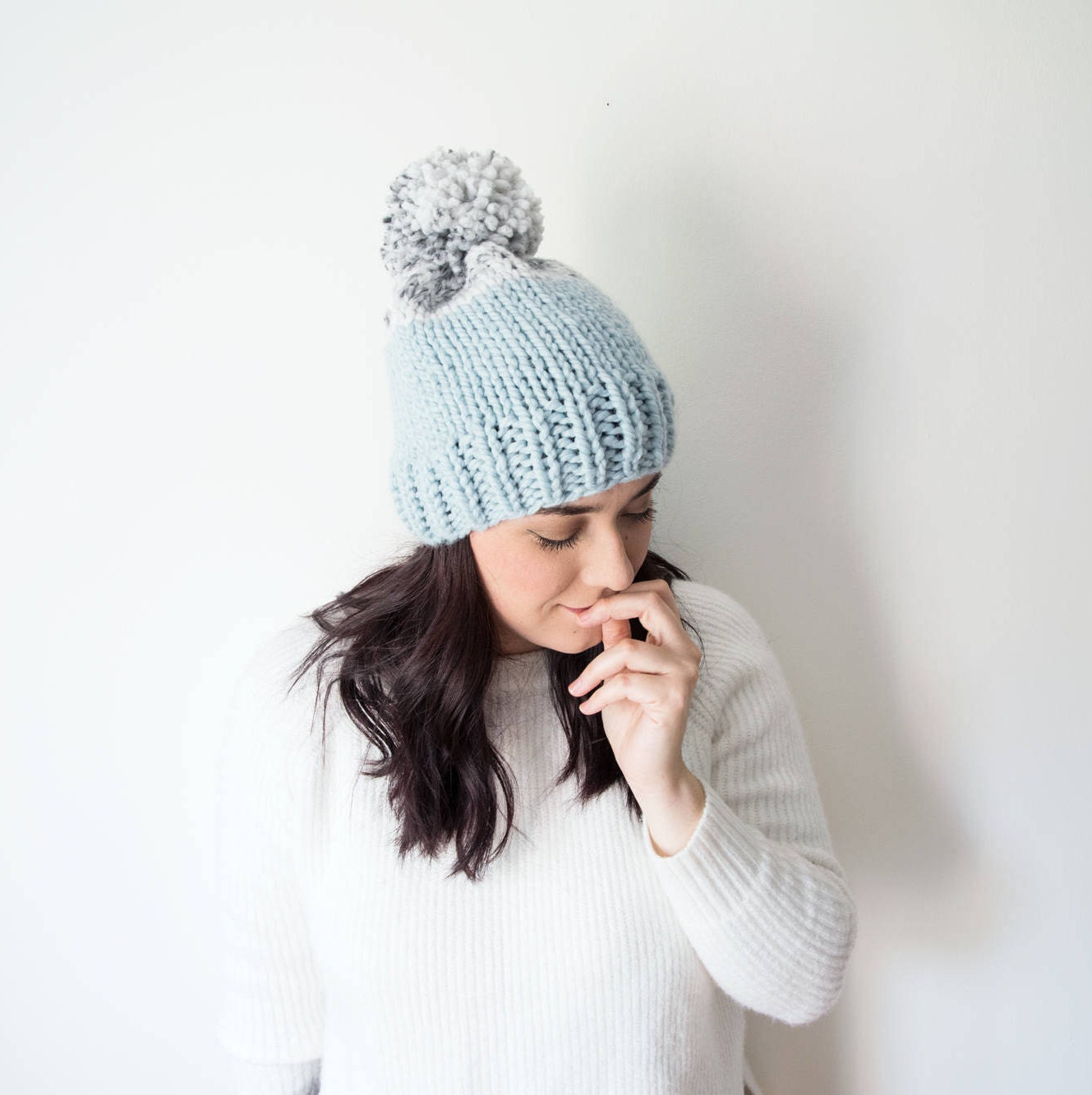 Hat Pattern Knitting Chunky Knit Pom-Pom Marble Hat PATTERN | Etsy
