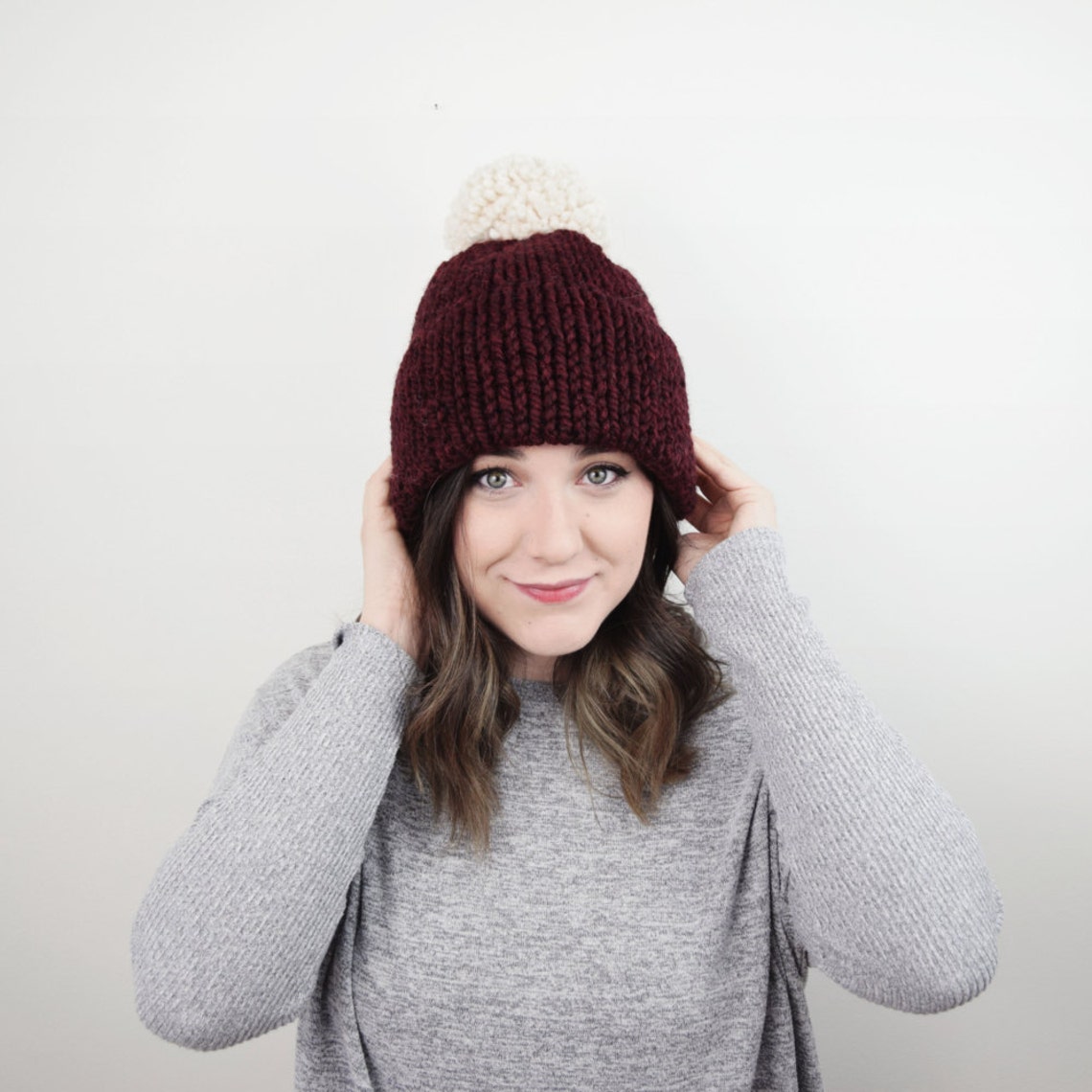 Knitting Hat Pattern Knit Double Brim Tuque Red Slouchy - Etsy