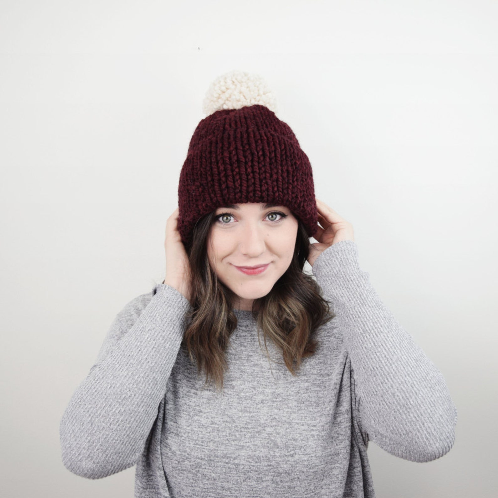 Knitting Hat Pattern Knit Double Brim Tuque Red Slouchy - Etsy