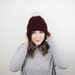 Knitting Hat Pattern Knit Double Brim Tuque - Red Slouchy Beanie Pompom ...