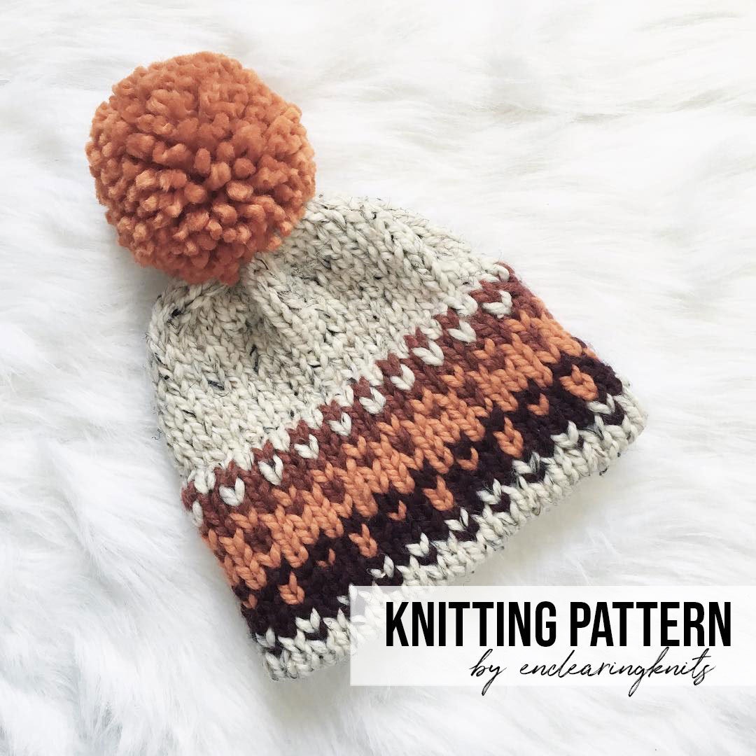 Knit Hat Pattern Knitted Fair Isle Double Brim Tuque - Orange Red ...