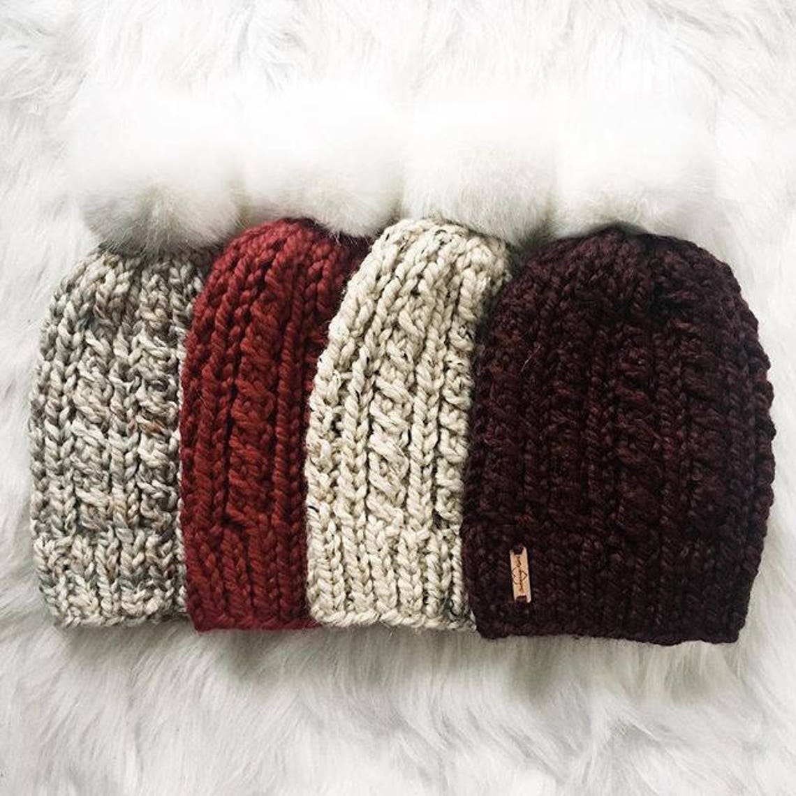 Knitting Hat Pattern Knit Cable Tuque Slouchy Beanie Faux - Etsy