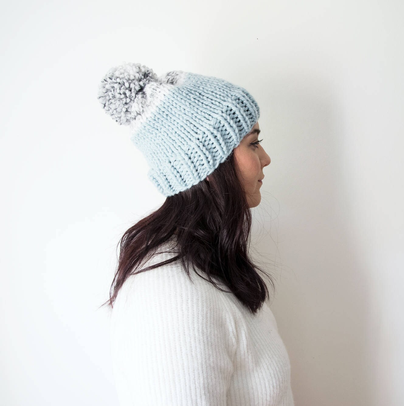 Hat Pattern Knitting Chunky Knit Pom-Pom Marble Hat PATTERN | Etsy