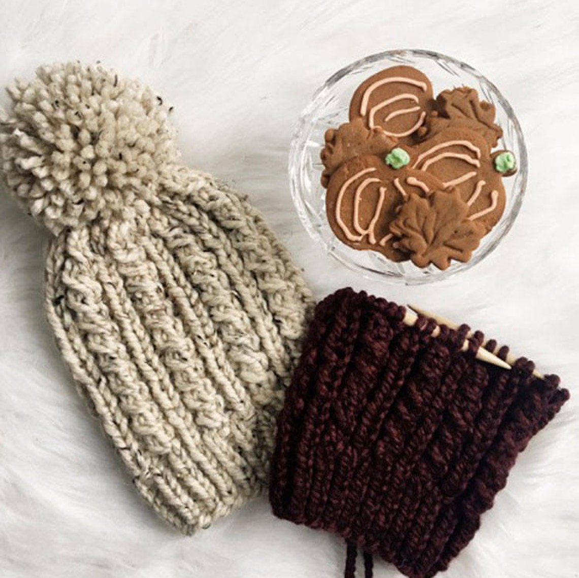 Knitting Hat Pattern Knit Cable Tuque Slouchy Beanie Faux - Etsy