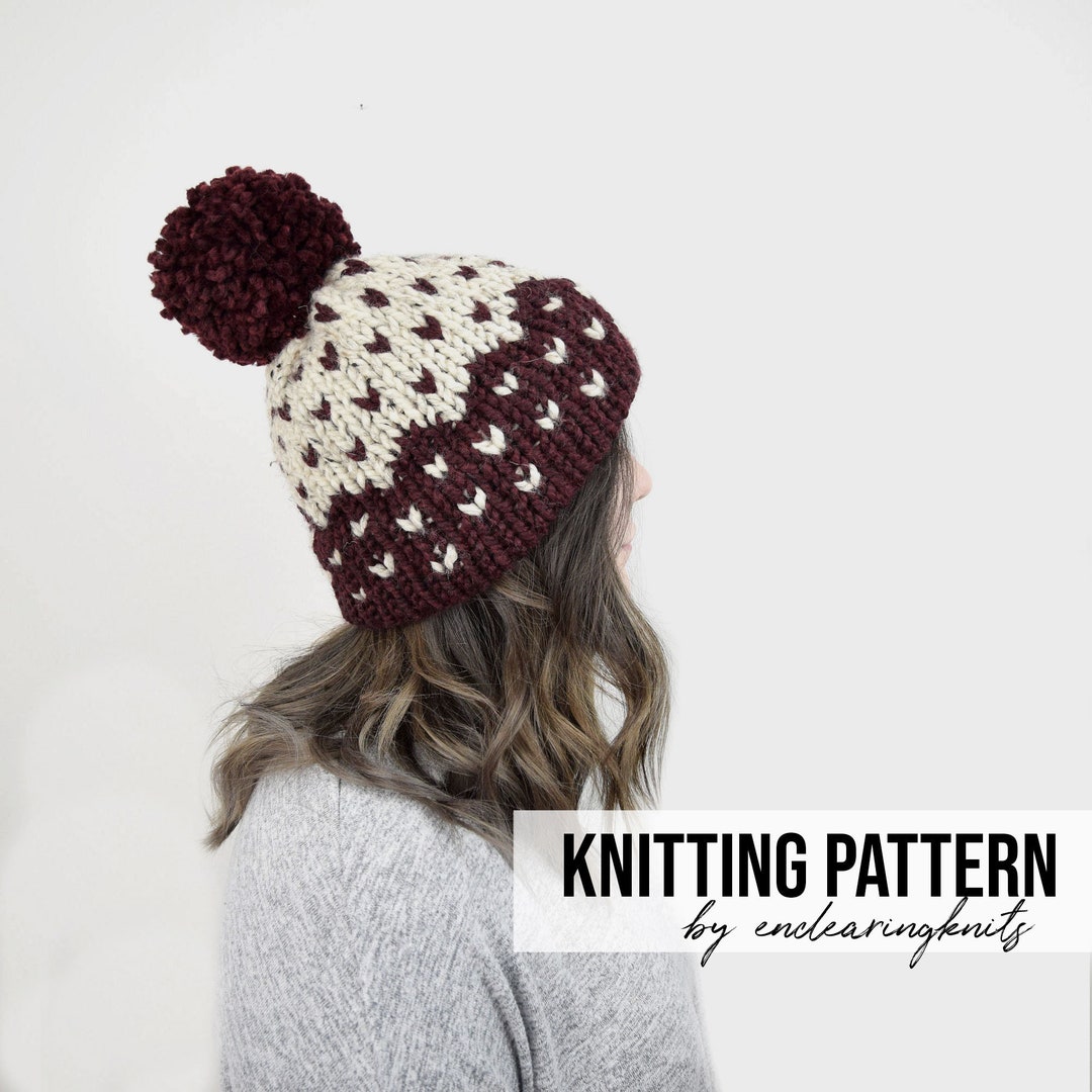 Knit Hat Pattern Knitted Fair Isle Double Brim Tuque - Beige Red ...