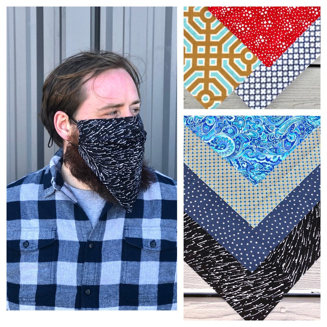 Patterned, 2-layer Bandana Mask With Adjustable Ear Loops & Nose Wire ...
