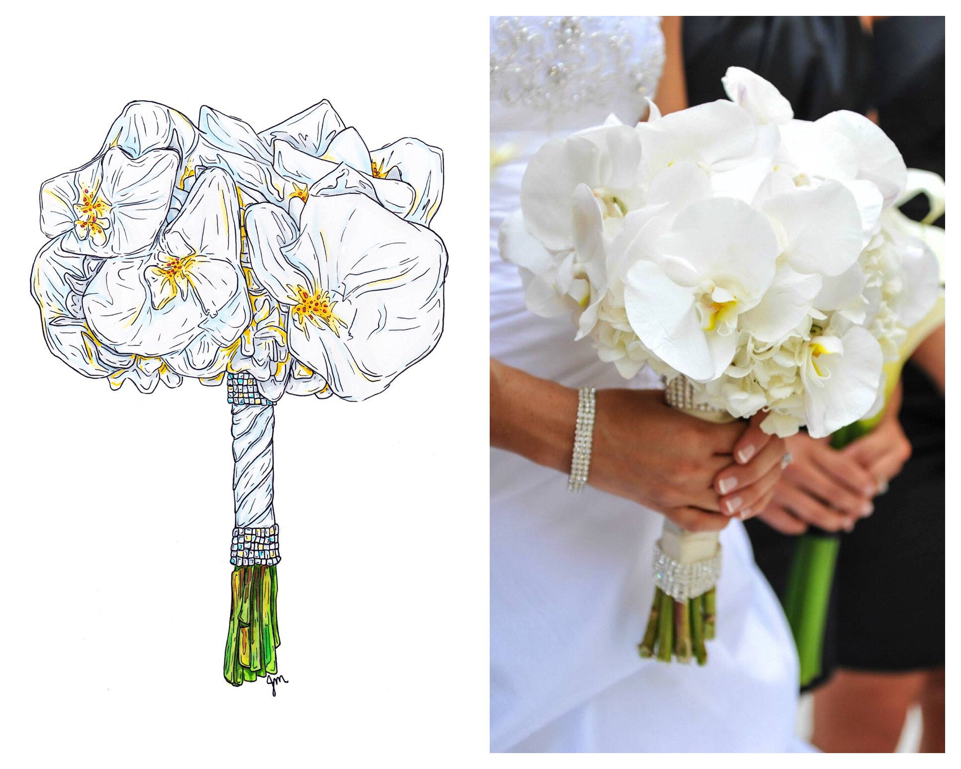 Custom Wedding Bouquet Flowers Drawing Illustration Print - Etsy