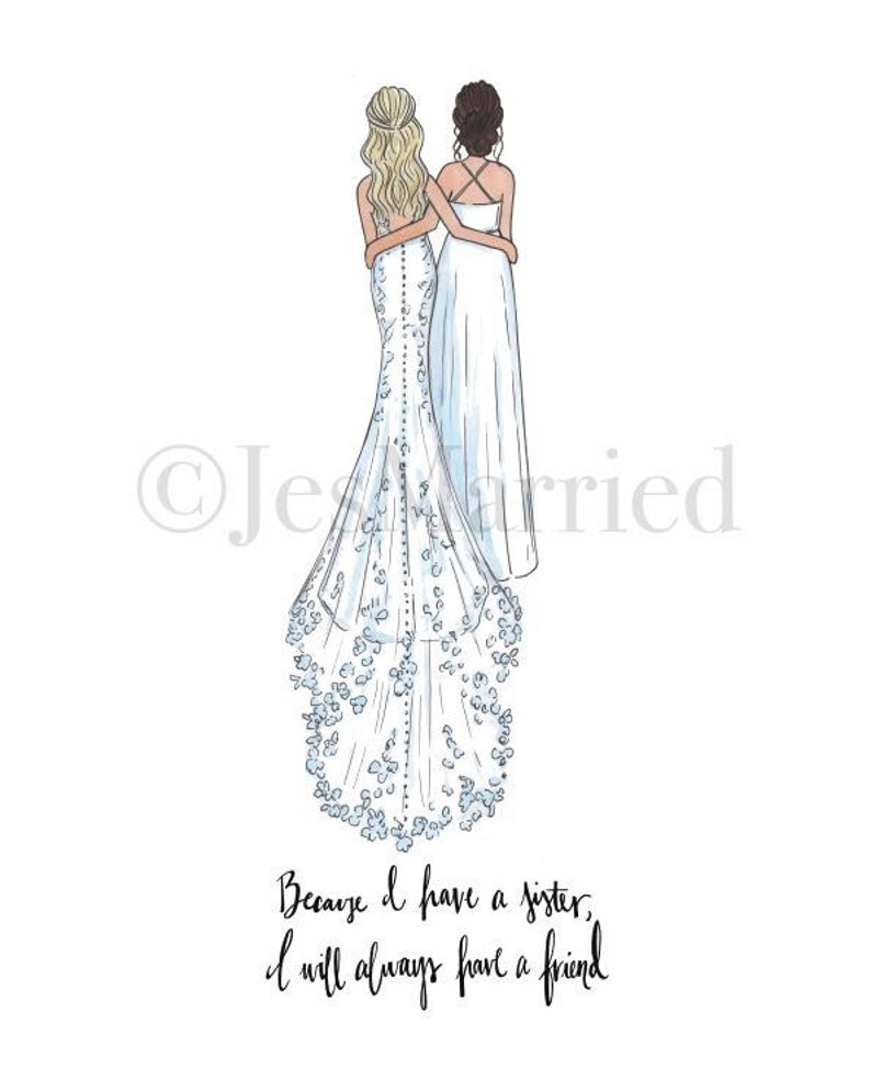 Custom 2 Bride Drawing / Same Sex Wedding / Sister of the Bride / Bride ...