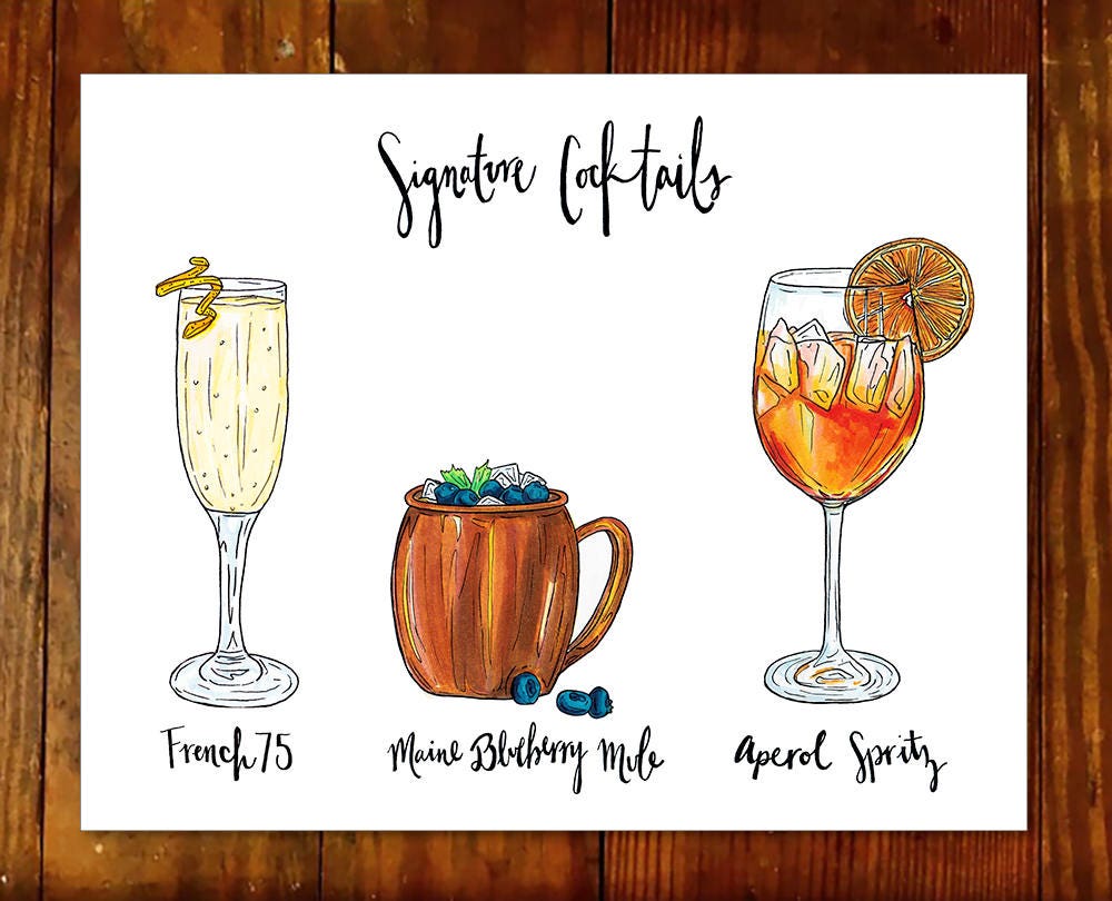 Custom Signature Cocktail Sign Drawing personalized drinks | Etsy