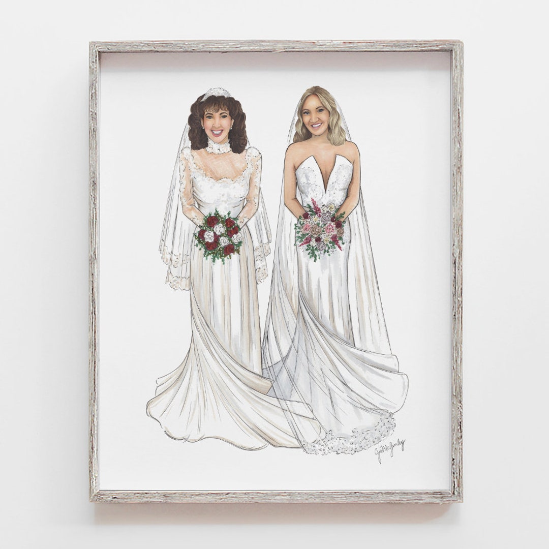 Custom Mother of the Bride and Daughter Drawing, Gift From Daughter or ...