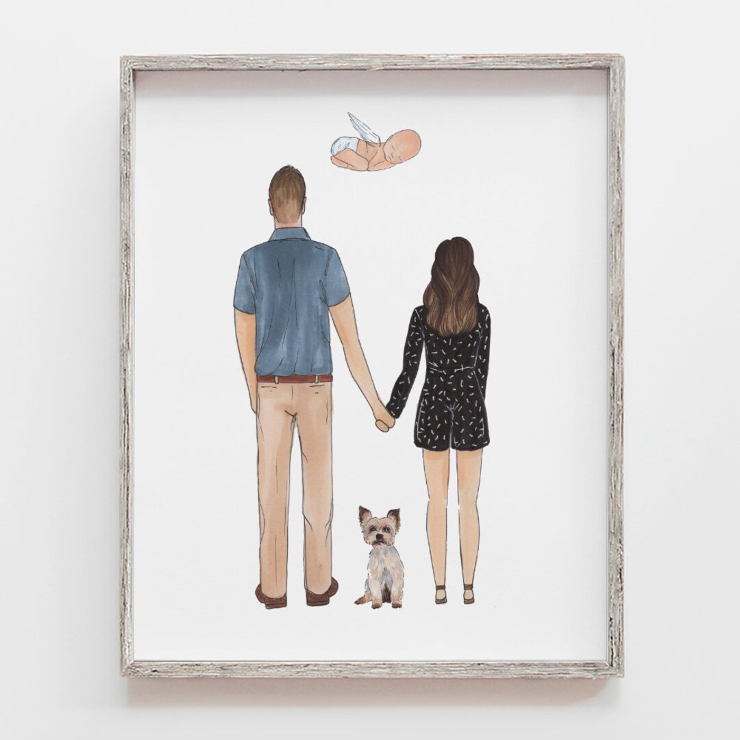 Custom Couple Miscarriage Remembrance Drawing Print, Family ...