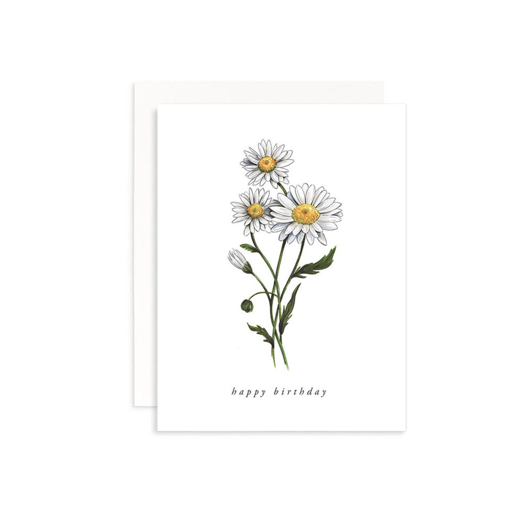 Daisy Happy Birthday Flower Greeting Card | Marker Drawing White ...
