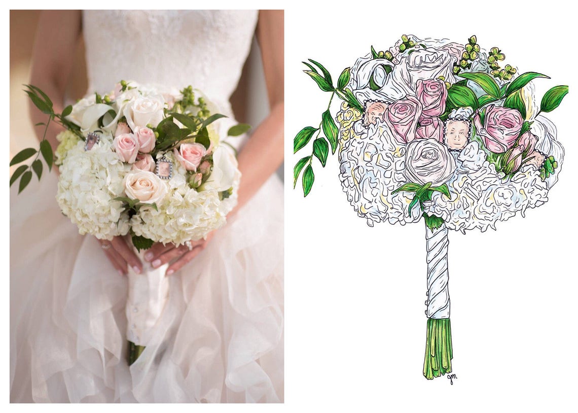 Custom Wedding Bouquet Flowers Drawing Illustration Print - Etsy