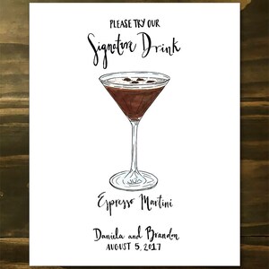 Custom Signature Cocktail Sign Drawing, Personalized Drinks ...