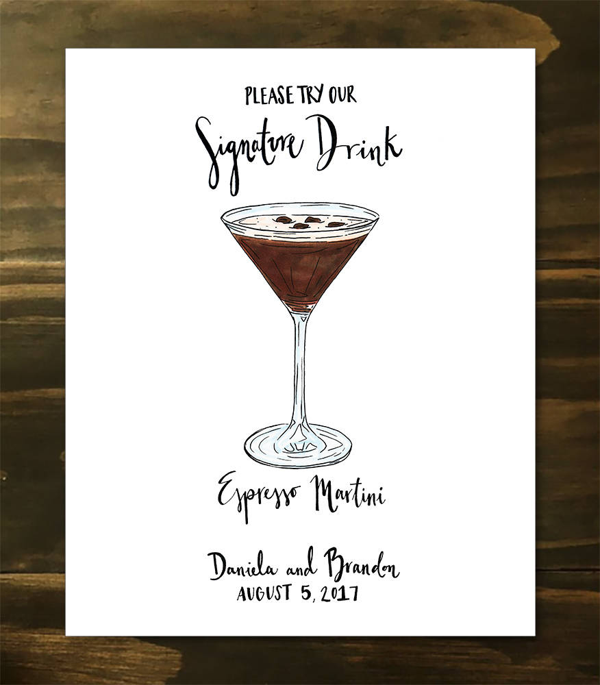 Custom Signature Cocktail Sign Drawing personalized drinks | Etsy