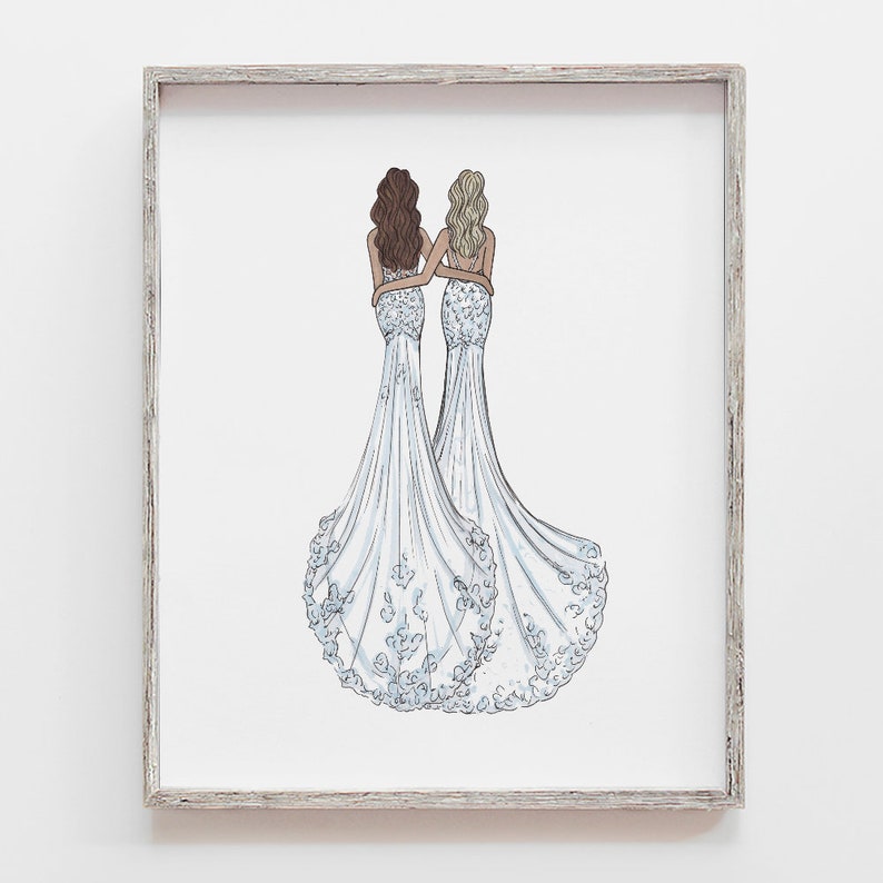 Custom 2 Bride Drawing / Same Sex Wedding / Sister of the Bride / Bride ...